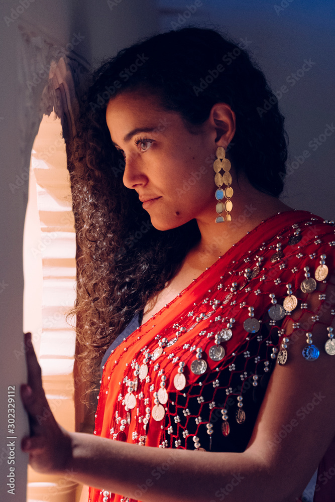 Isolated female with arabian features and dark skin. Equality for arab ...
