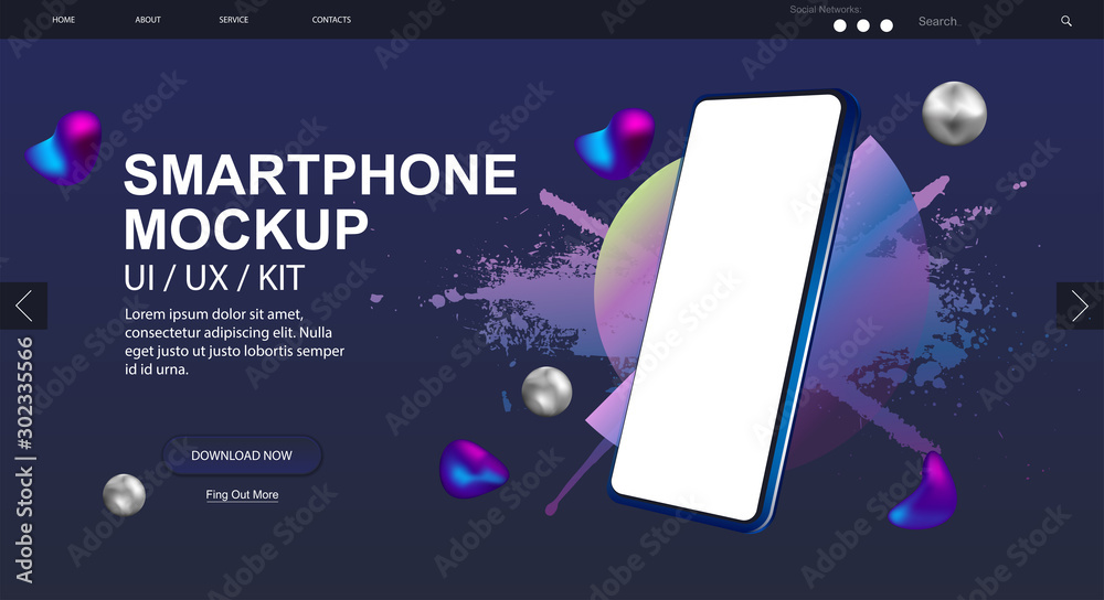 Smartphone rotated position Mockup and website design. 3D realistic ...