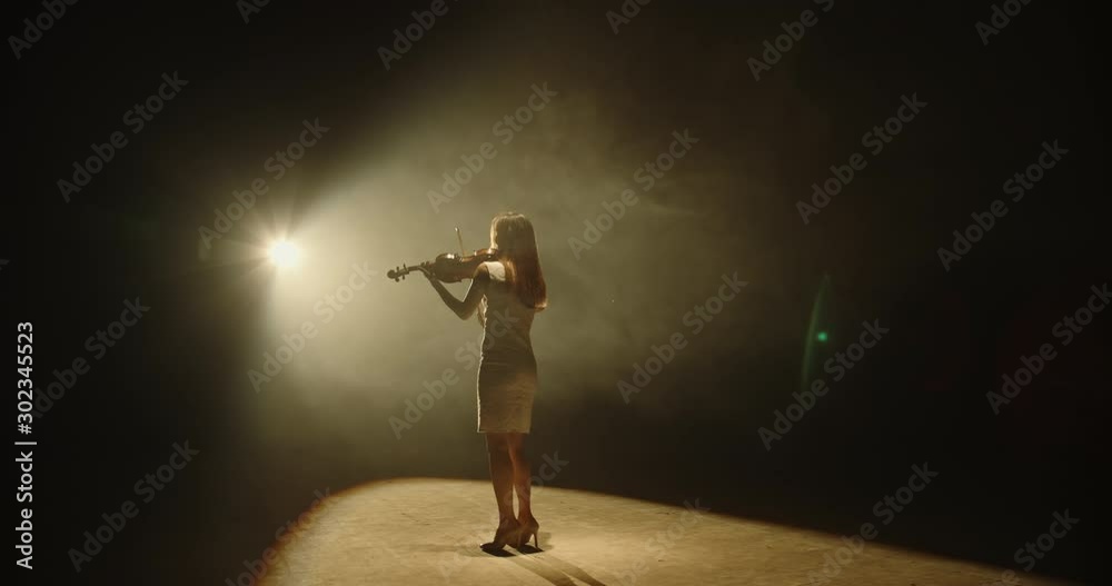 Professional female violinist performing a solo concert on stage ...