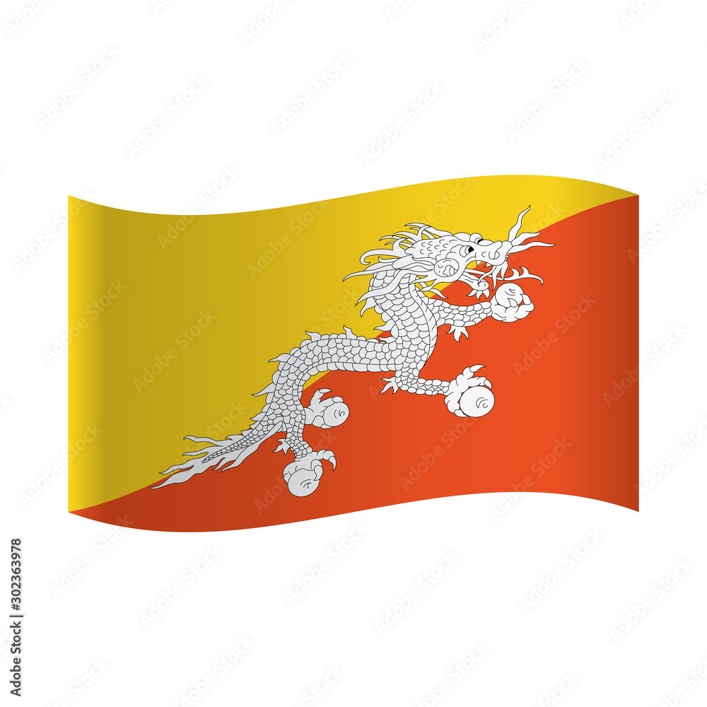 Bhutan national flag, Waving flag of Bhutan vector illustration. Stock ...