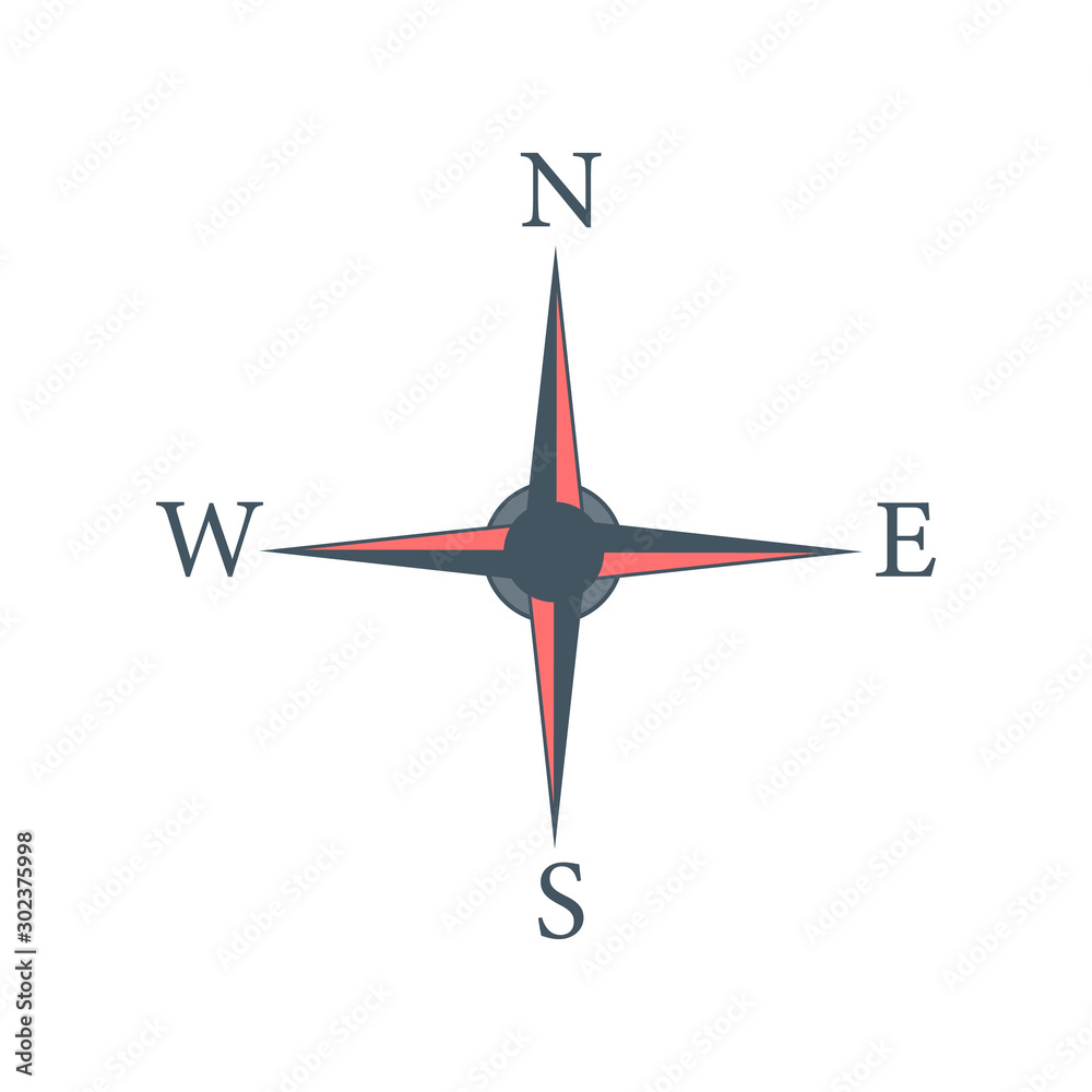 Four cardinal directions, or cardinal points. Compass rose with North ...