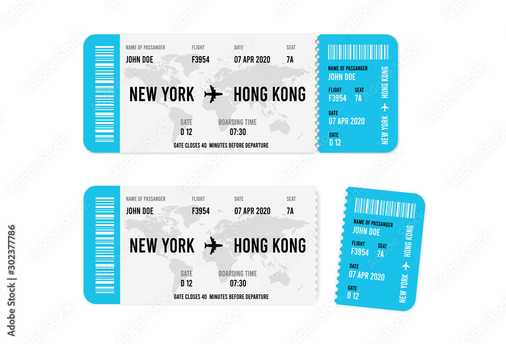 Realistic airline ticket design with passenger name. Vector ...