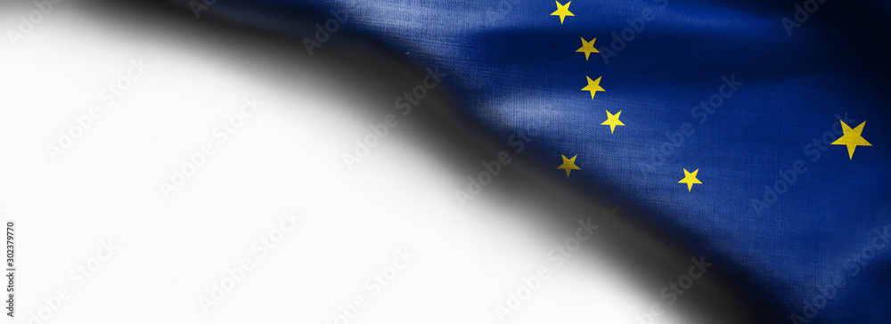 Flag of Alaska waving - flag on white background - right top corner ...