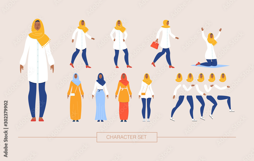 Muslim Woman in Traditional Hijab Character Constructor Isolated ...