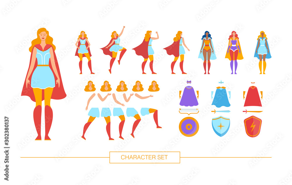Superhero Character Constructor Isolated, Trendy Flat Design Elements ...
