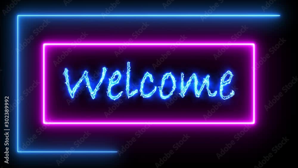 Welcome sign. Sign in neon style. Popular abstract rectangle with neon ...