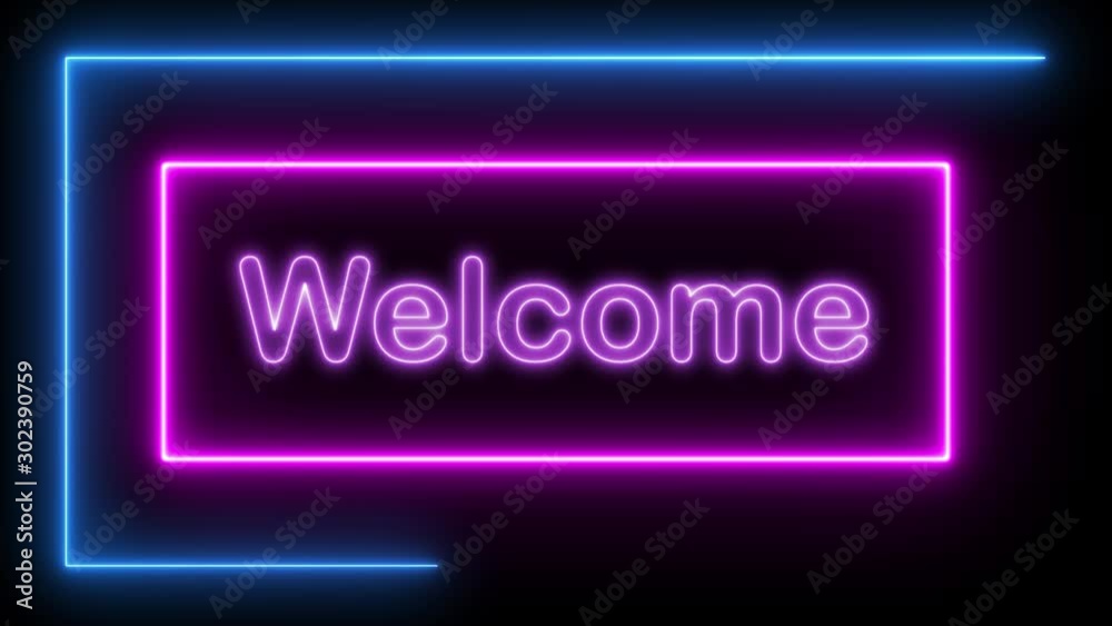 Welcome sign. Sign in neon style. Popular abstract rectangle with neon ...