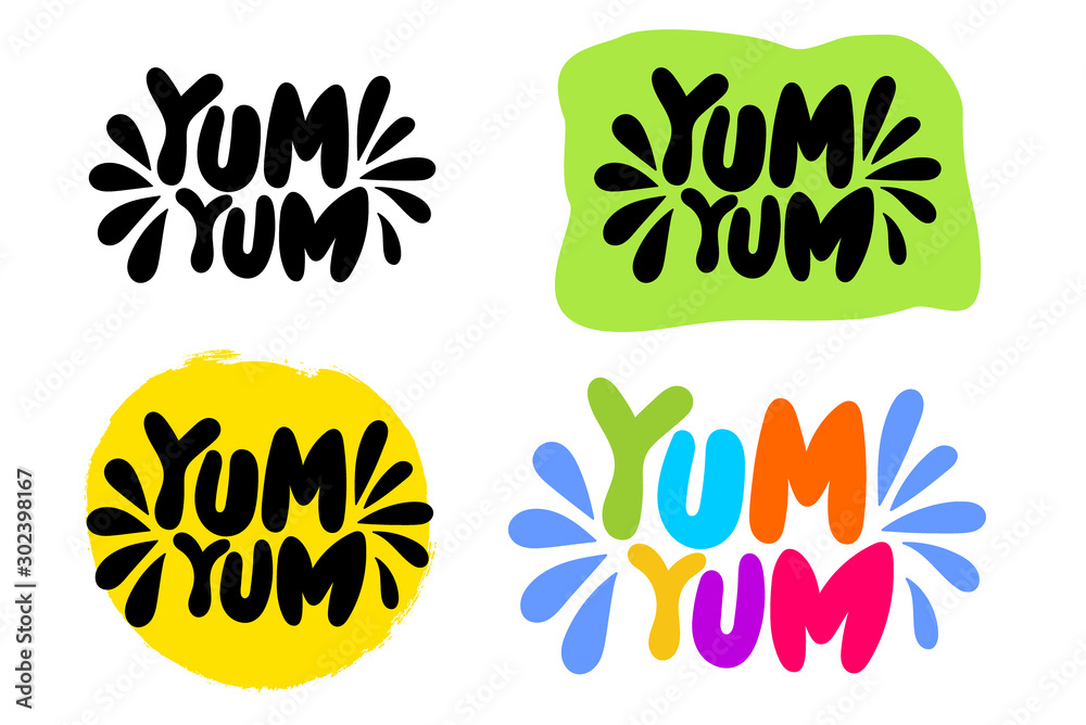 Yum Yum Black and white, colorful text. Only one single word. Printable ...