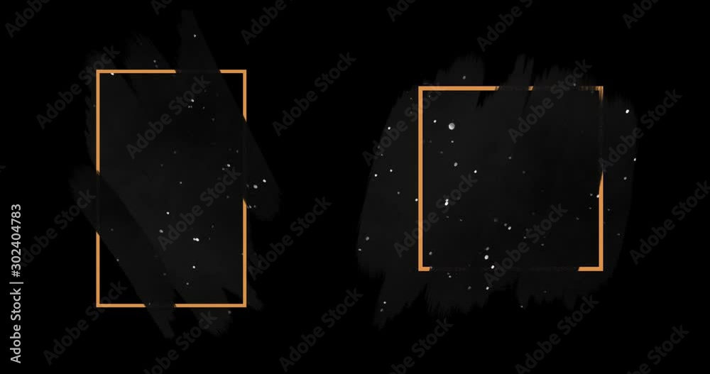 Alpha channel animated black ink brush stroke with golden frame on ...