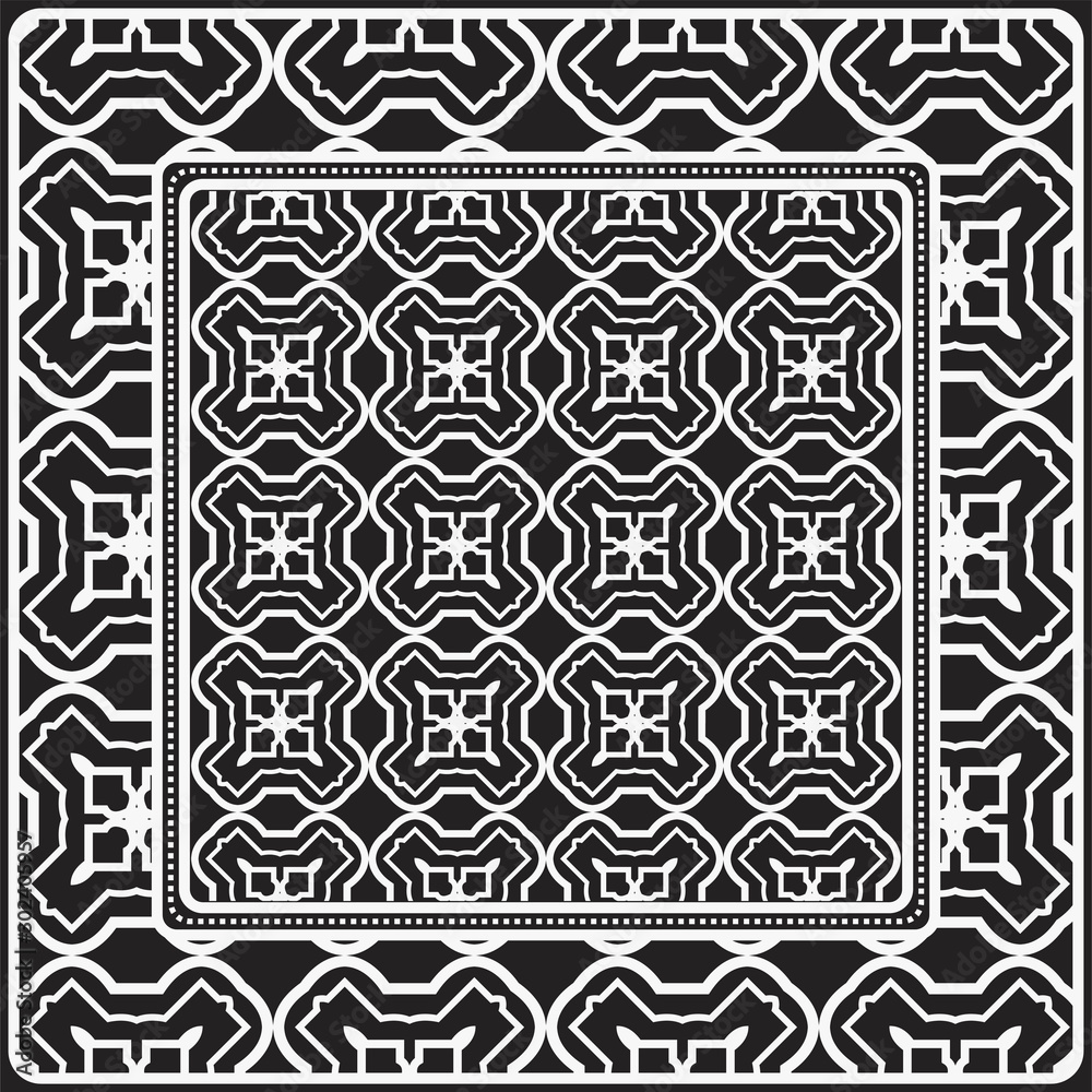 Design Of A Scarf With A Geometric Pattern . Vector illustration. Black ...