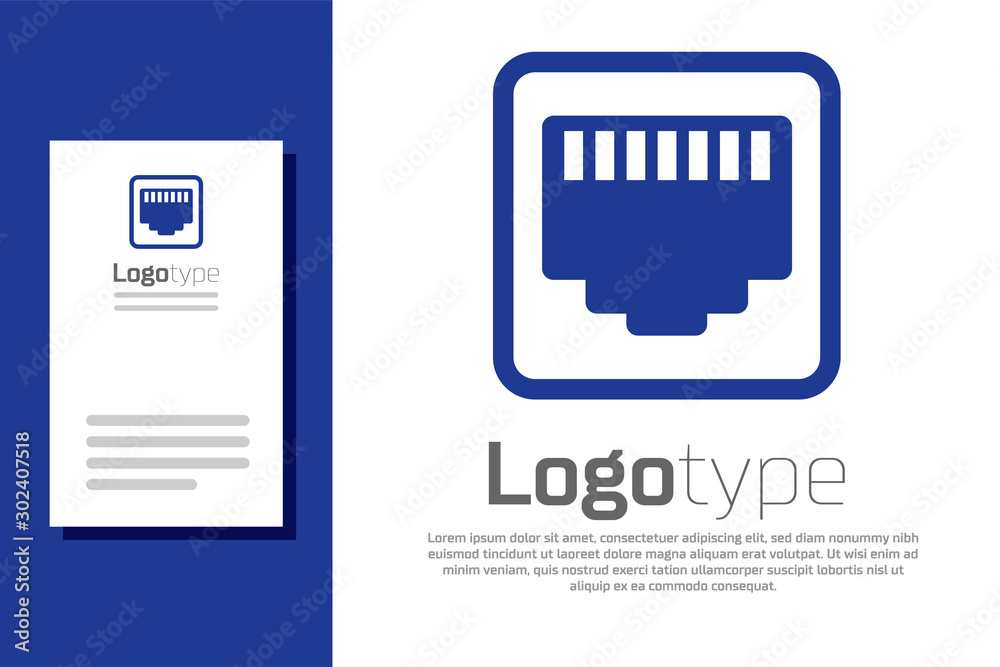 Blue Network port - cable socket icon isolated on white background. LAN ...