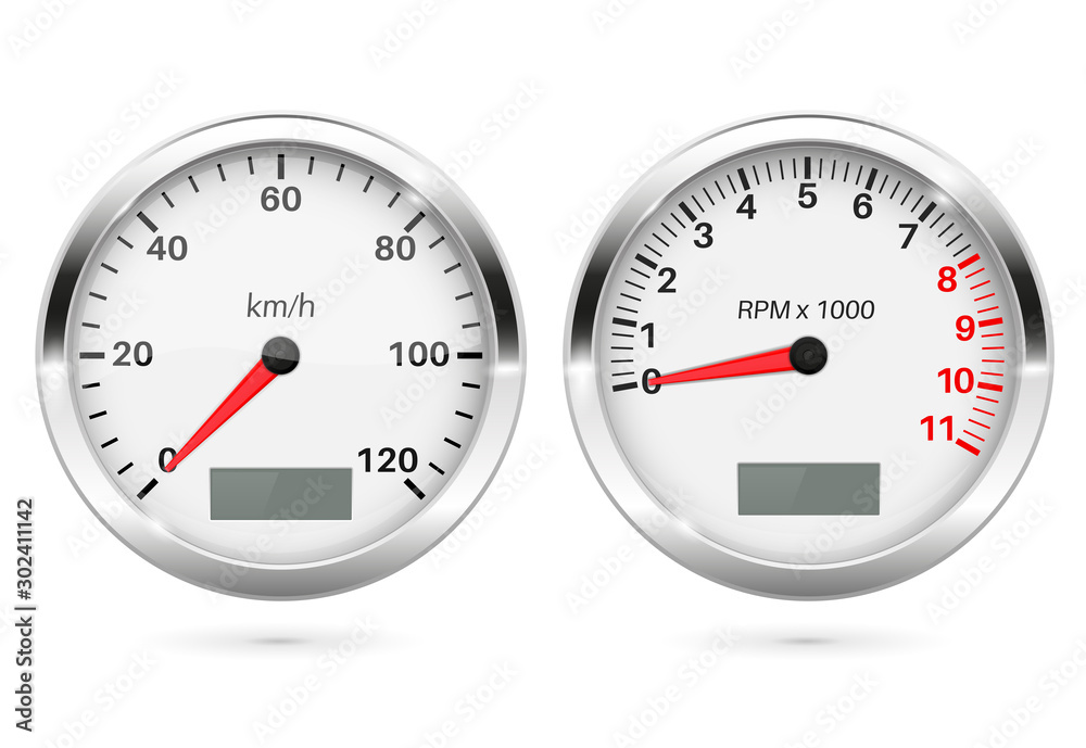 Speedometer and tachometer. 3d round gauges set Stock Vector | Adobe Stock