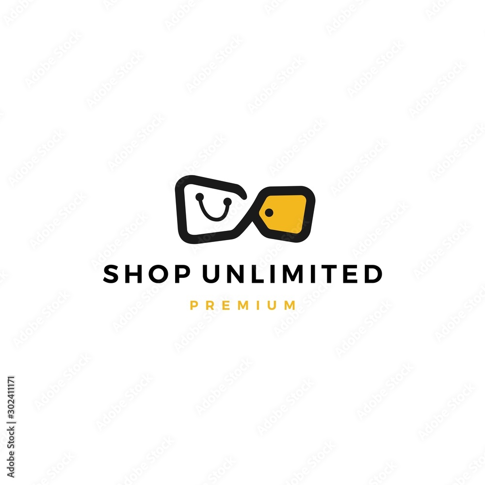 unlimited shop shopping bag sale discount tag logo vector icon ...