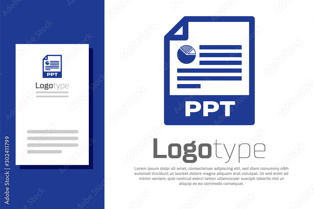 Blue PPT file document. Download ppt button icon isolated on white ...
