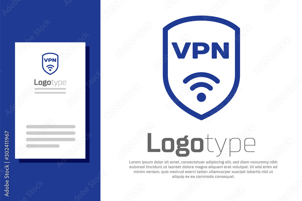 Blue Shield with VPN and wifi wireless internet network symbol icon ...