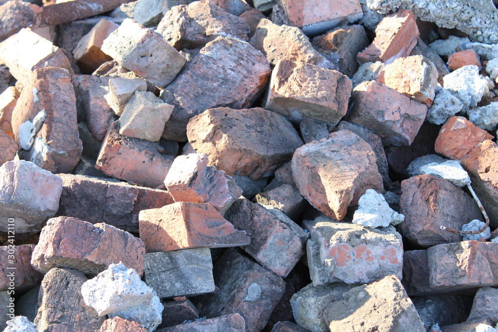 pile of broken bricks and asphalt. construction waste Stock Photo ...