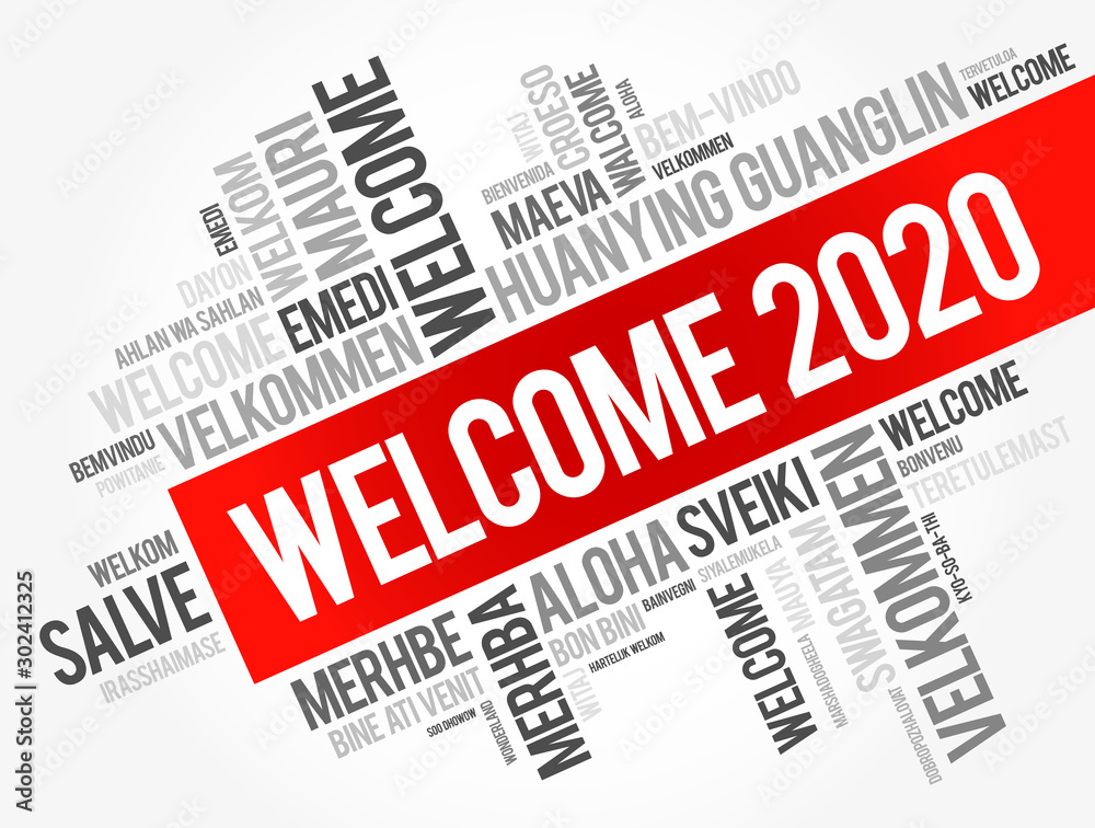 WELCOME 2020 word cloud in different languages, conceptual background ...