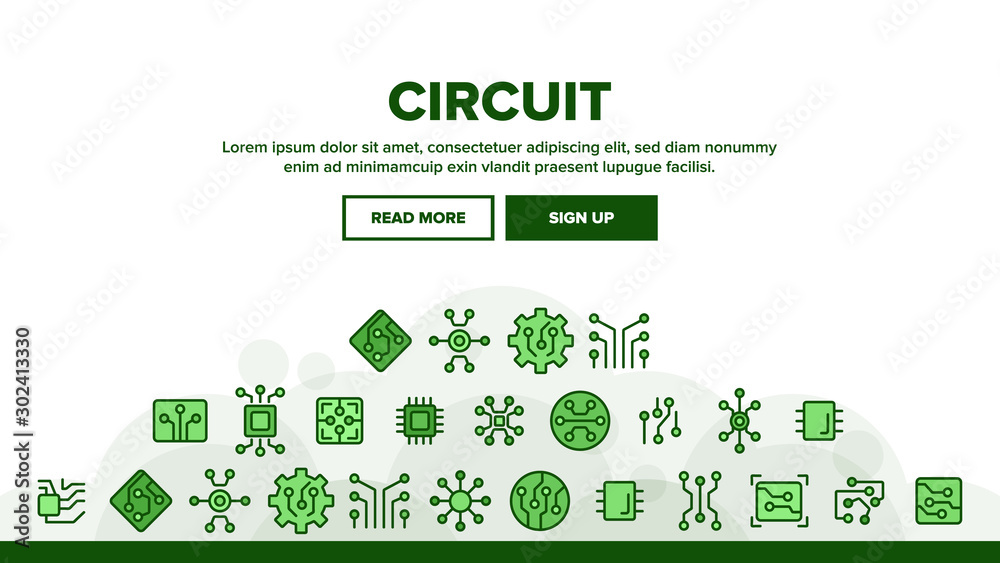 Circuit Computer Landing Web Page Header Banner Template Vector ...