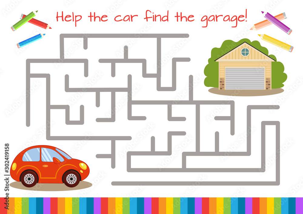 Help the small car find the garage. Educational game for children ...