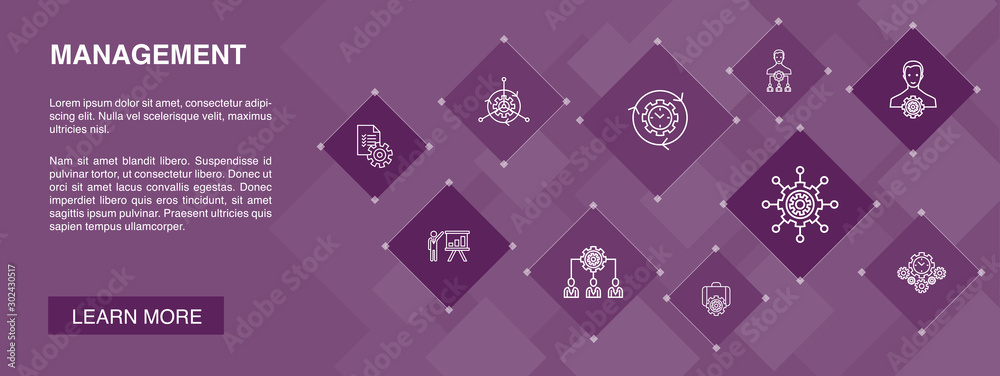 management banner 10 icons concept.manager, control, organization ...