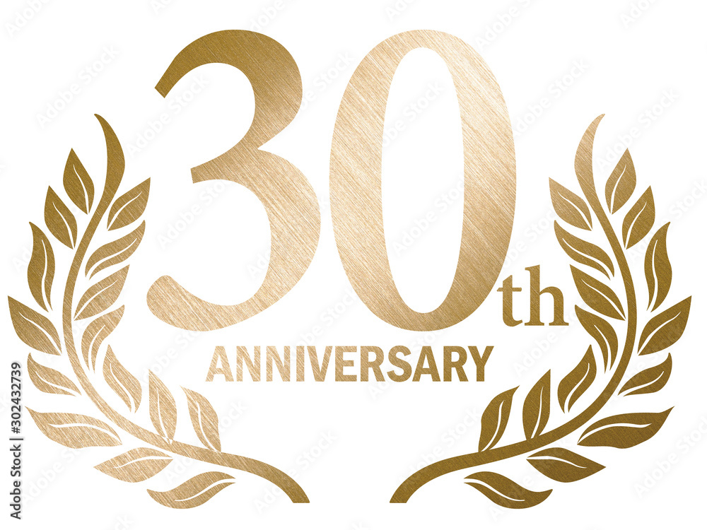 30th anniversary logo with laurel motif. Gold metallic color with ...