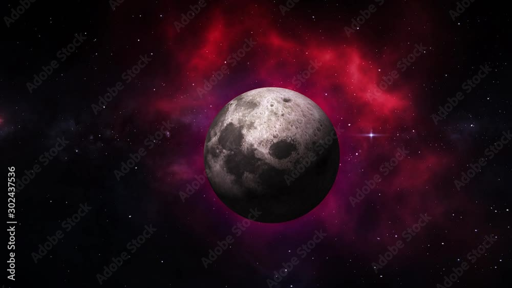 Moon rotates around its axis and approaching away in the colored galaxy ...