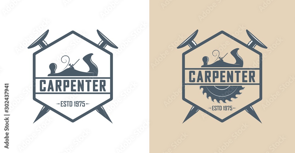 Color illustration of a carpenter workshop logo. Vector illustration of ...