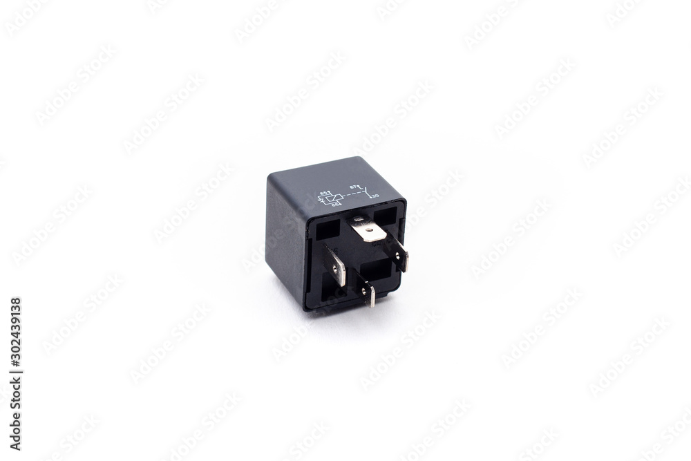 Car electric relay switch on isolated white background. Car electric ...