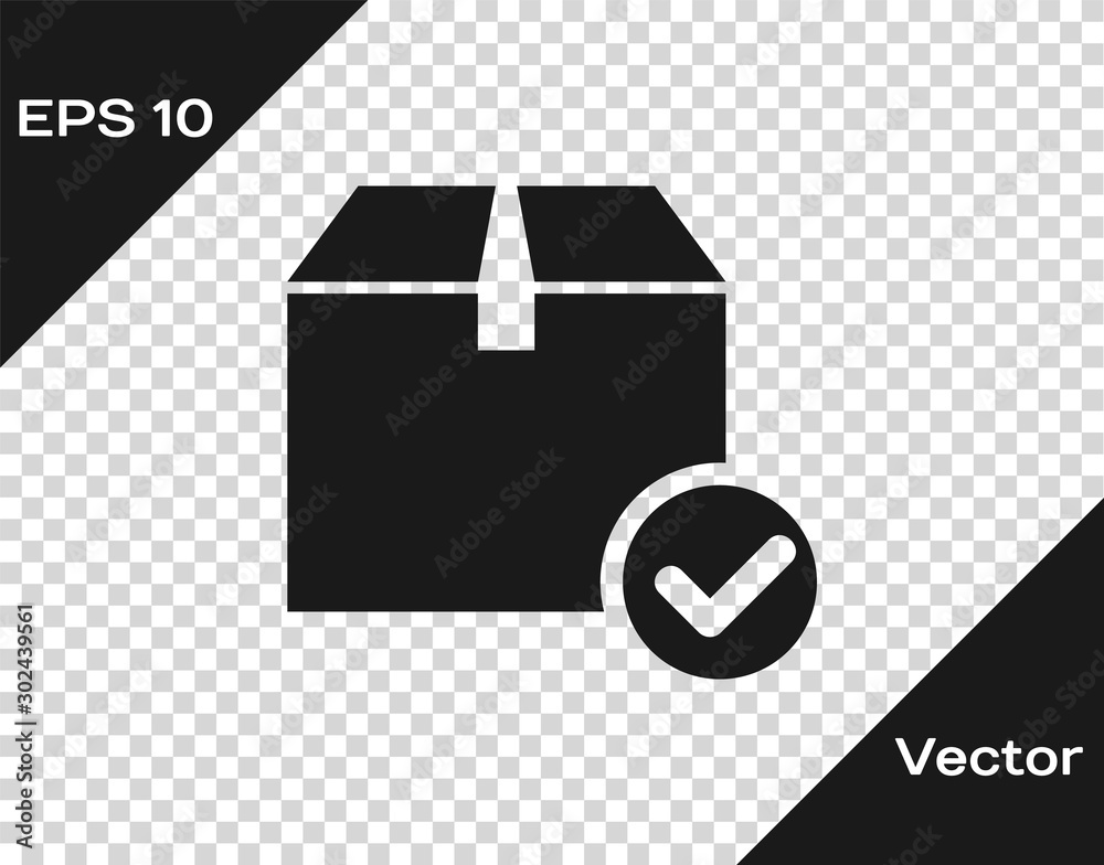 Grey Package box with check mark icon isolated on transparent ...