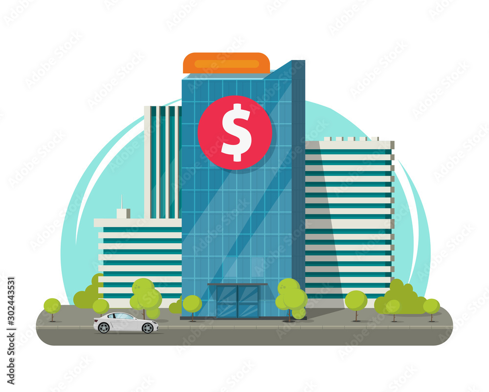 Vetor de Bank building on city street vector illustration, flat cartoon ... Vetor de Bank building on city street vector illustration, flat cartoon ...