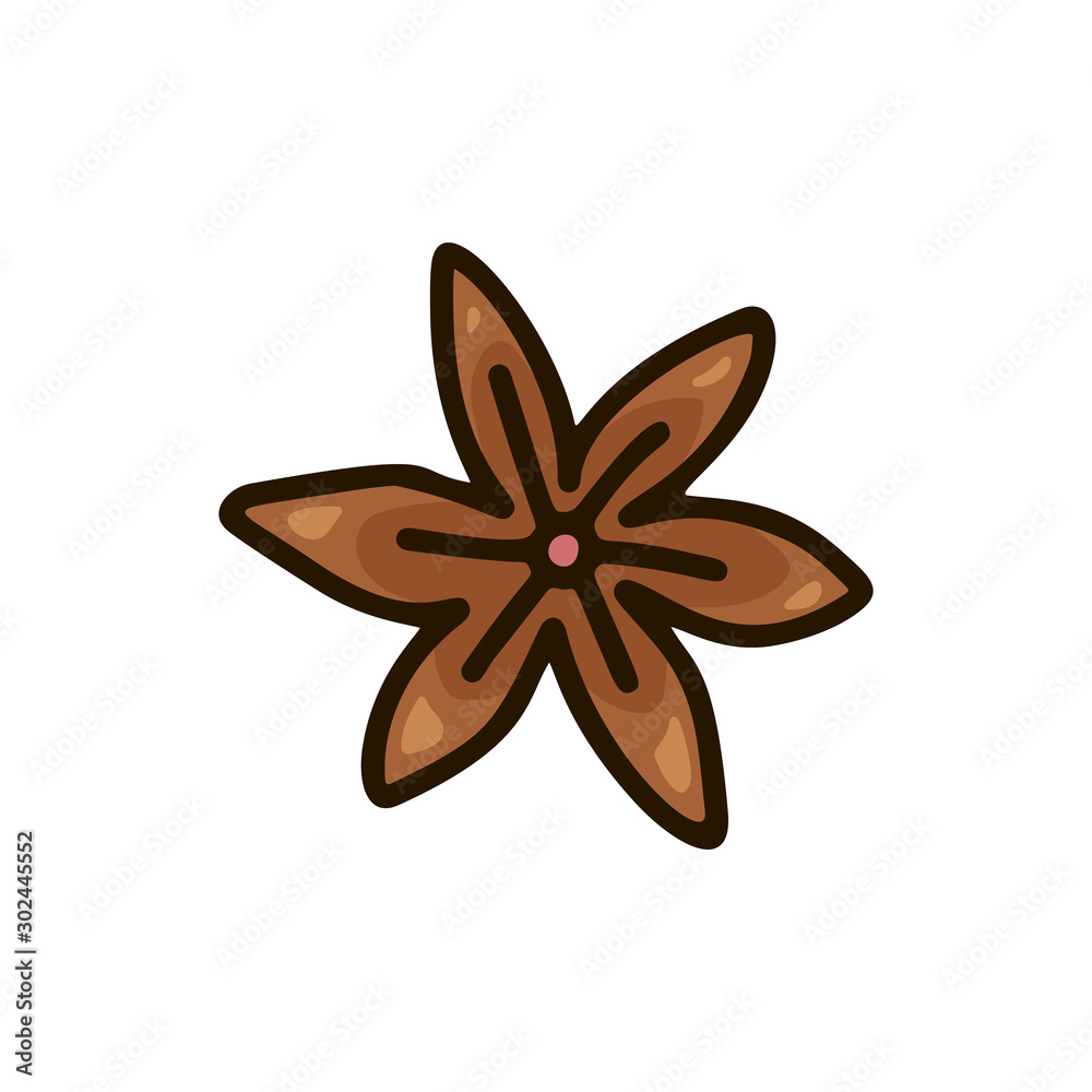 Color star anise icon. Hand drawn cartoon illustration of spice. Symbol ...