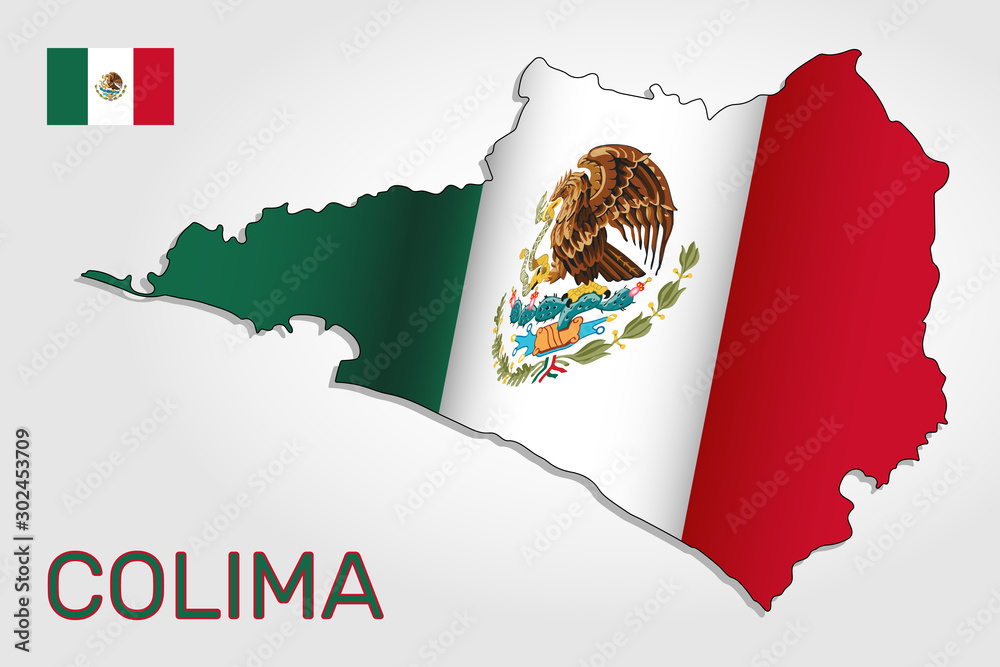 Vector map of Colima state combined with waving Mexican national flag ...