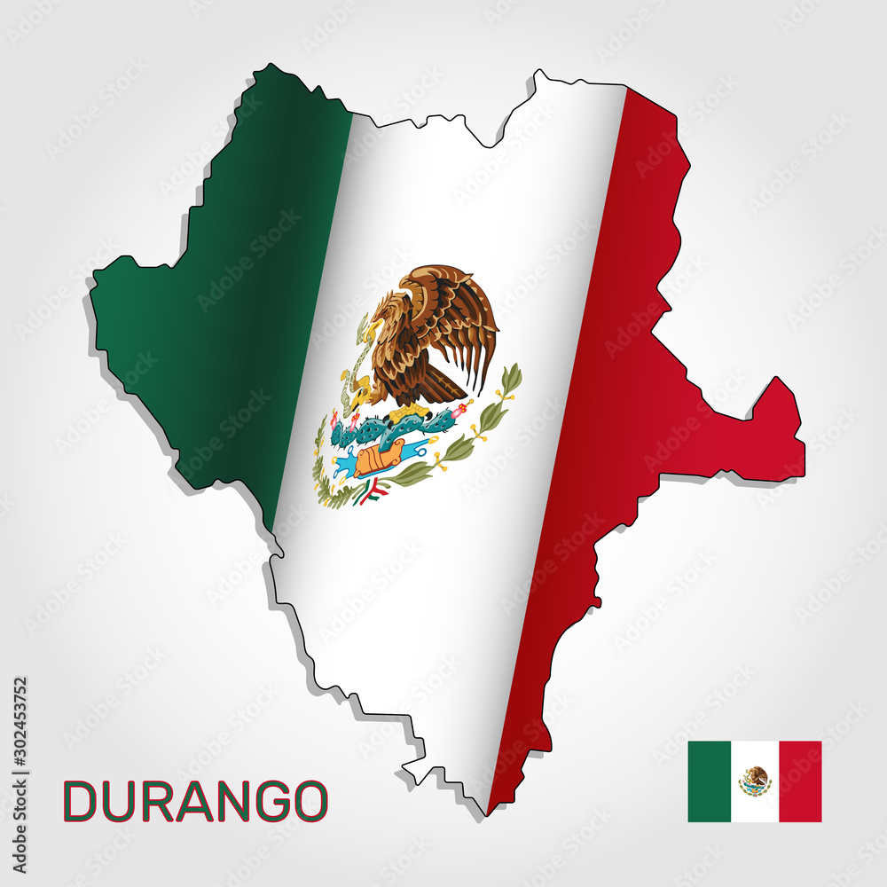 Vector map of Durango state combined with waving Mexican national flag ...