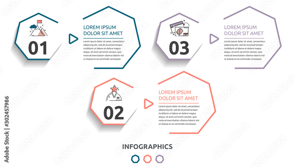 Vector flat infographic template. Line heptagon with text and icons for ...