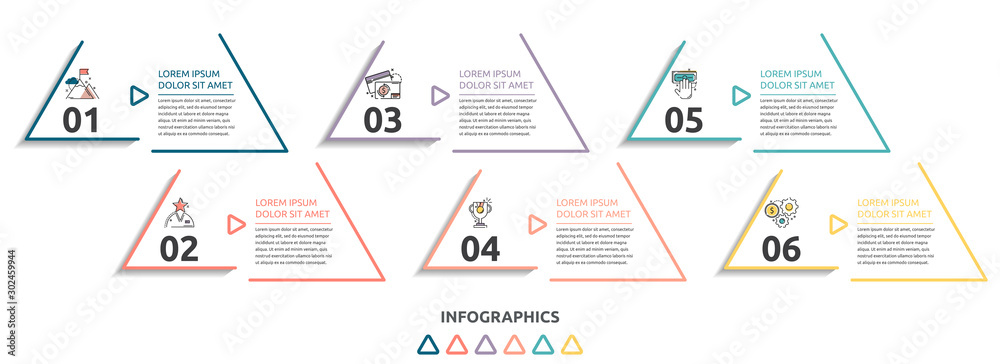 Vector flat infographic template. Line triangle with text and icons for ...