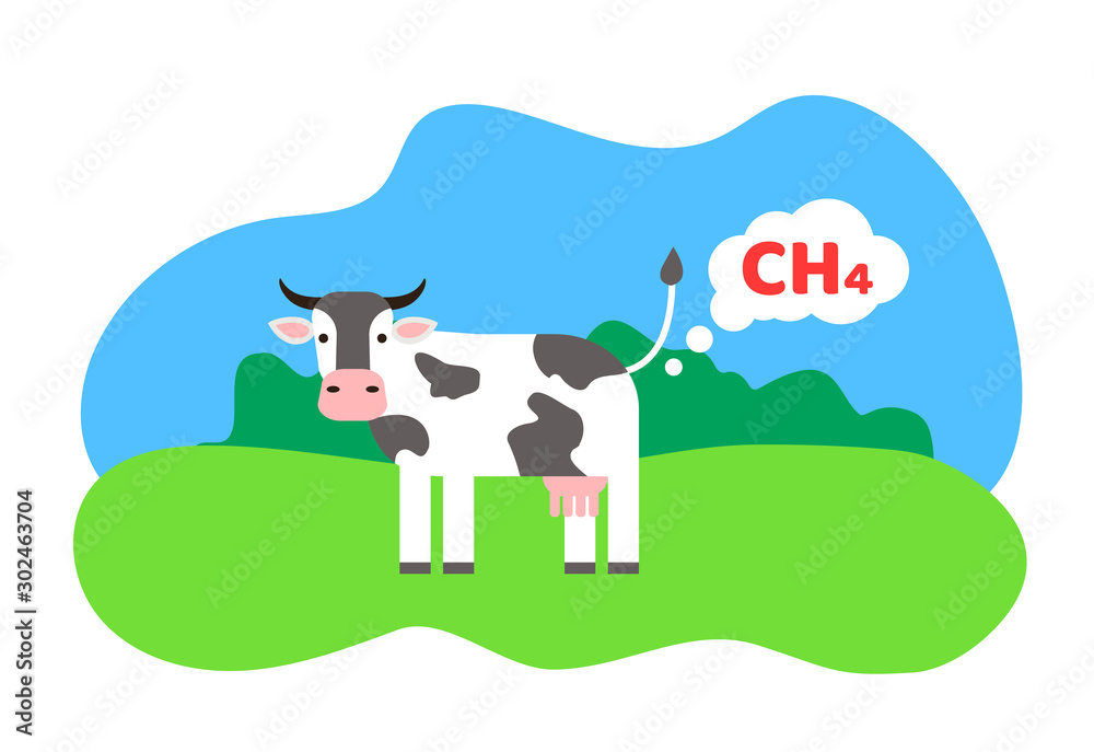 cow emits methane ch4 global ecology problem concept Stock Vector ...