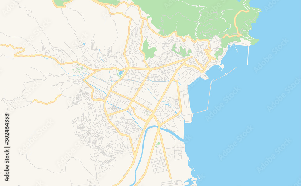 Printable street map of Bejaia, Algeria Stock Vector | Adobe Stock