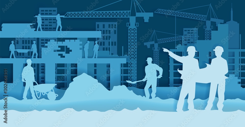 Construction site, vector illustration in paper art style Stock Vector ...