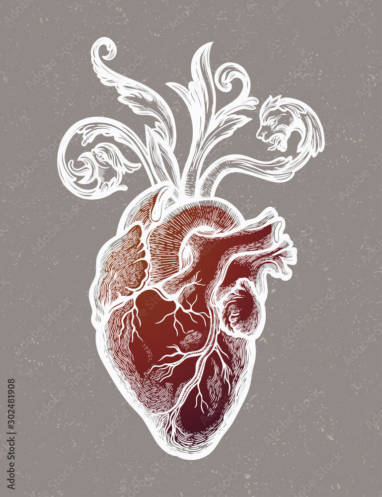 Decorative naturalistic heart with baroque elements.Vintage gothic ...