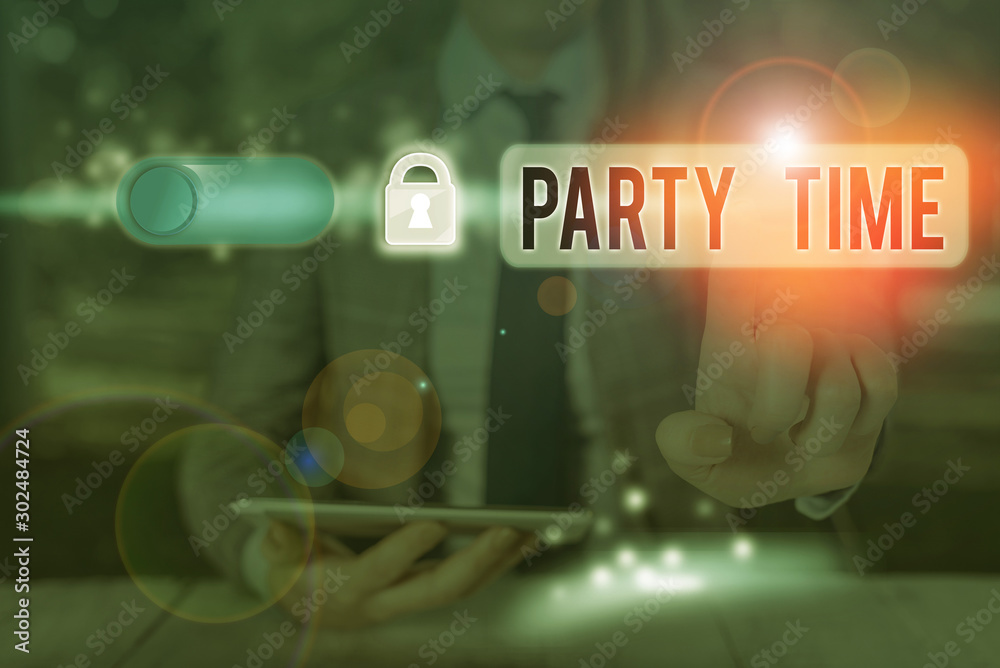 Handwriting text writing Party Time. Conceptual photo the right moment ...