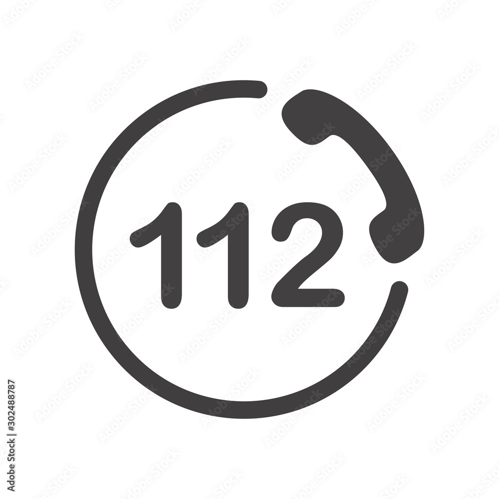 112 icon. Emergency phone symbol. Black sign on white background. Stock ...