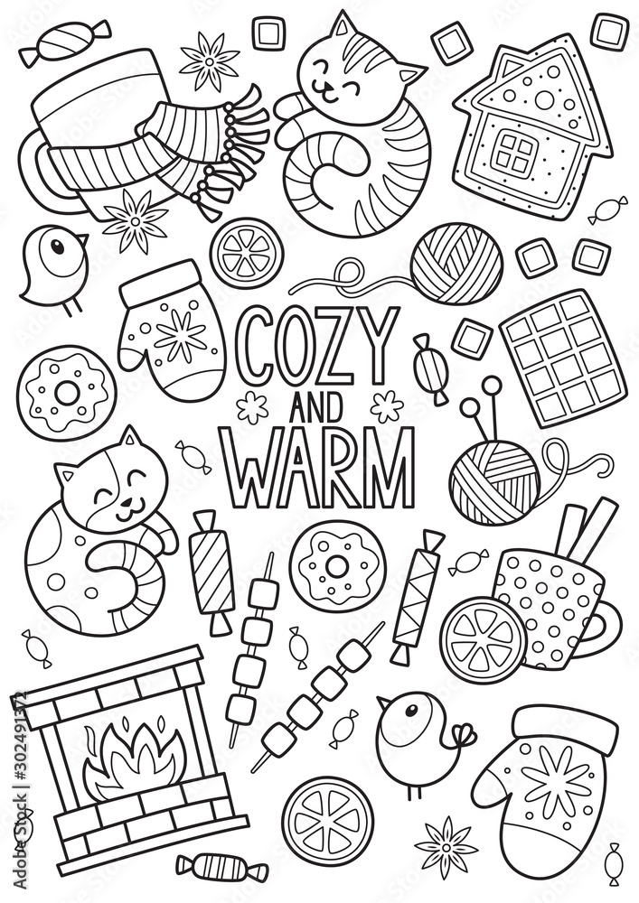 Doodle coloring book page winter mood pattern. Antistress for adult ...