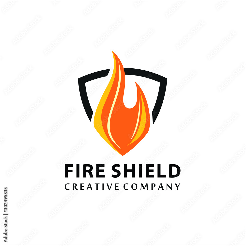 Fire shield logo design element. Fire warning sign shield. Fire flame ... Fire shield logo design element. Fire warning sign shield. Fire flame ...