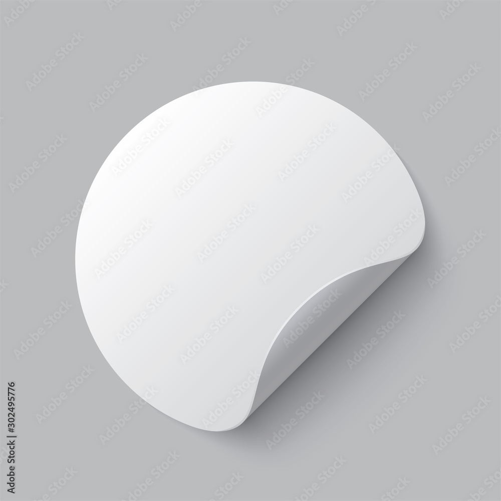 Realistic set white round paper adhesive stickers mockup with curved ...