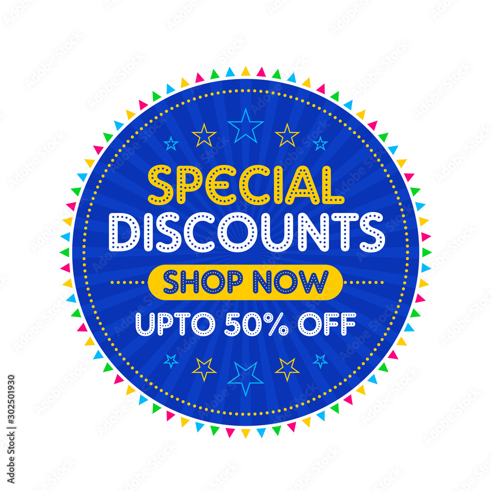 Special Discounts Offer Banner, Logo design, Sticker, Concept, Card ...