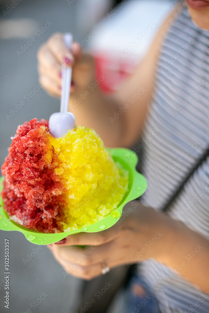 Colorful tropical shaved ice dessert Stock Photo | Adobe Stock