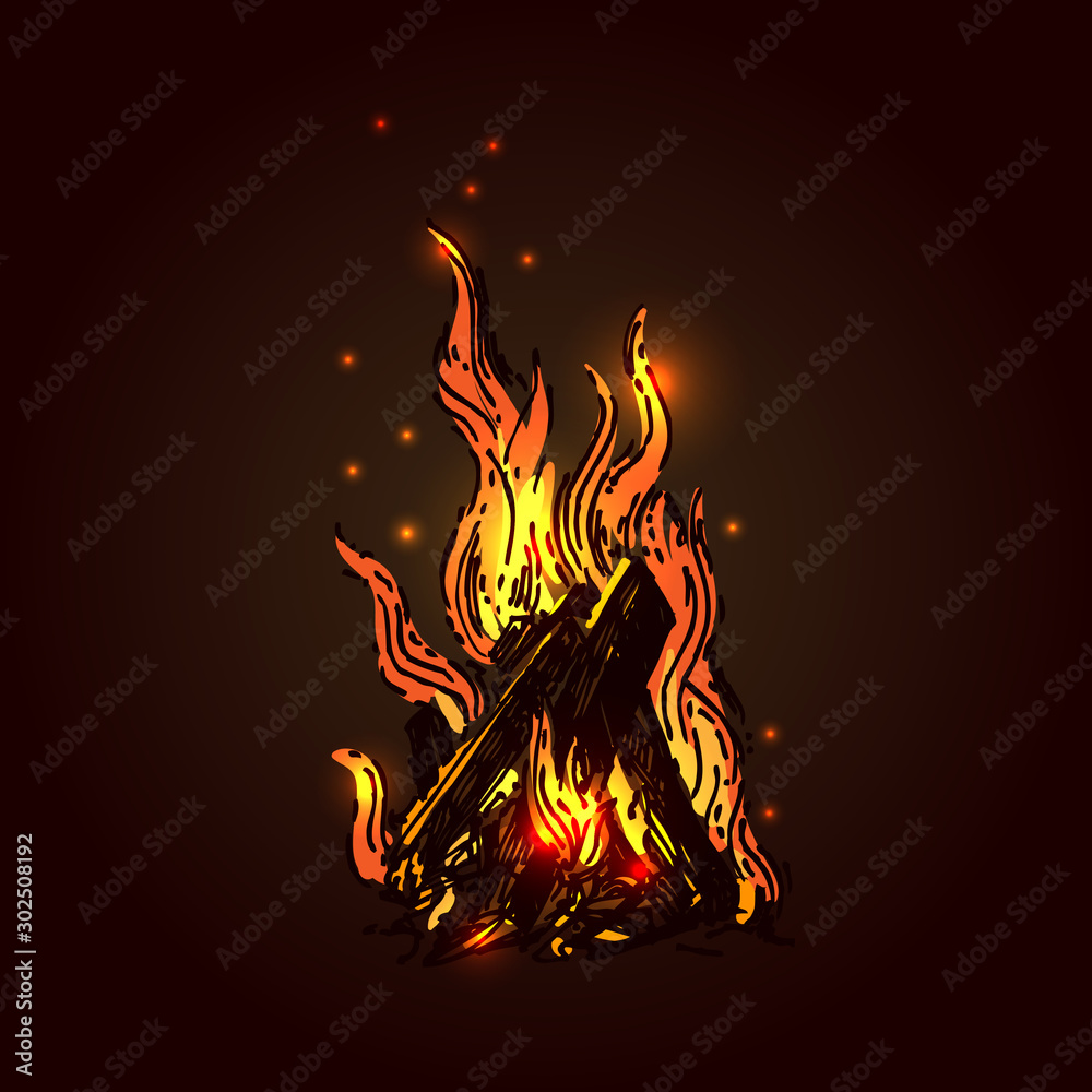 Campfire sketch vector illustration. Hand drawn style picture could be ...