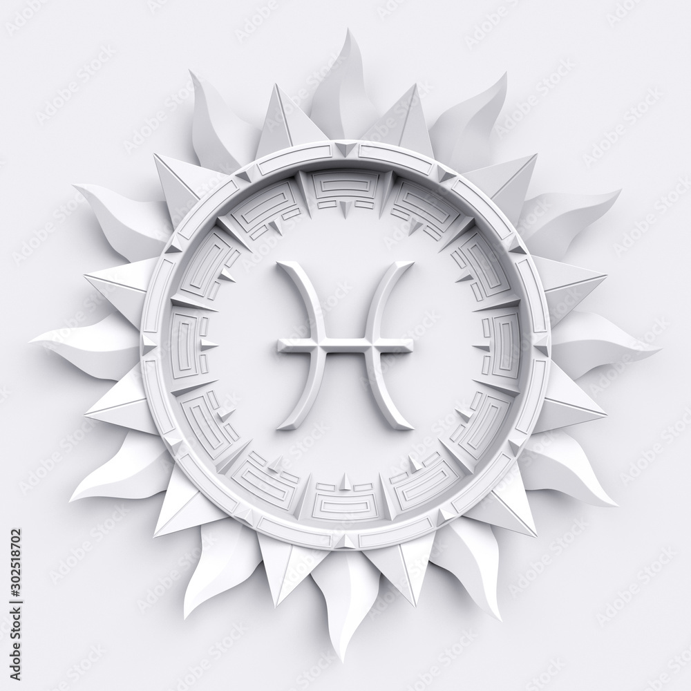 Pisces zodiac sign made of white paper. Modern minimal 3d render ...