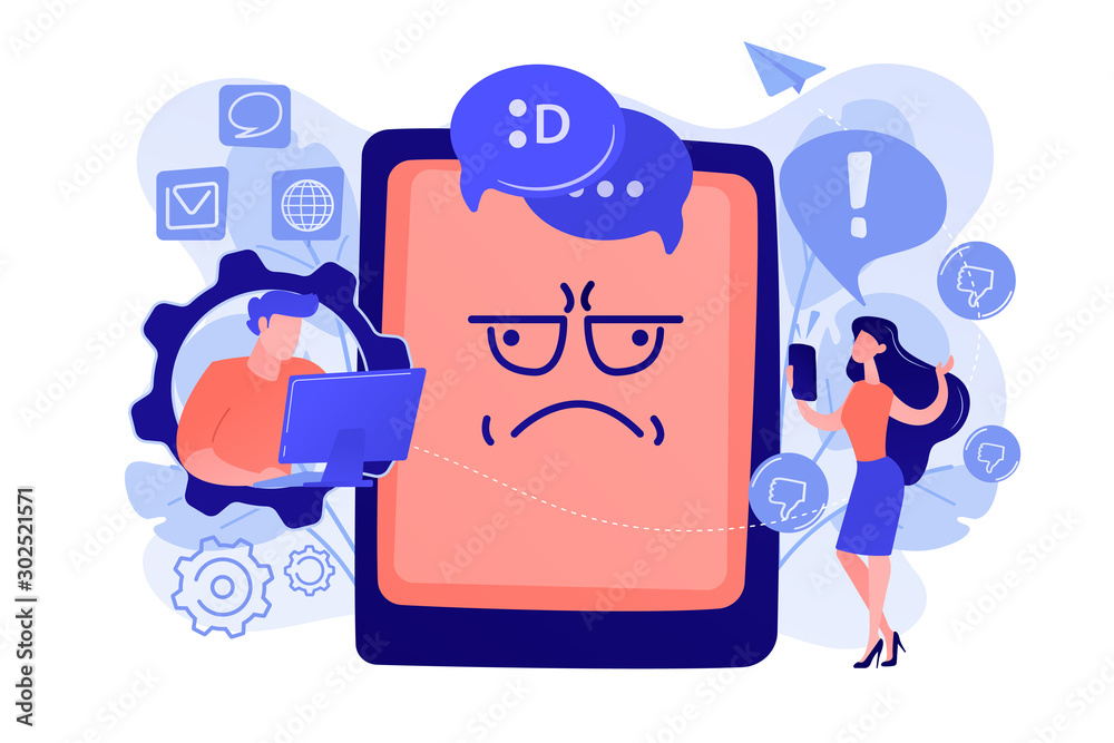 Internet troll quarreling and upsetting user online and tablet with ...