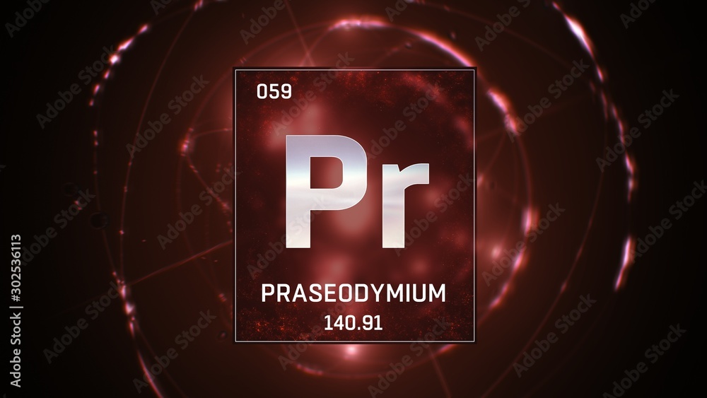 3D illustration of Praseodymium as Element 59 of the Periodic Table ...